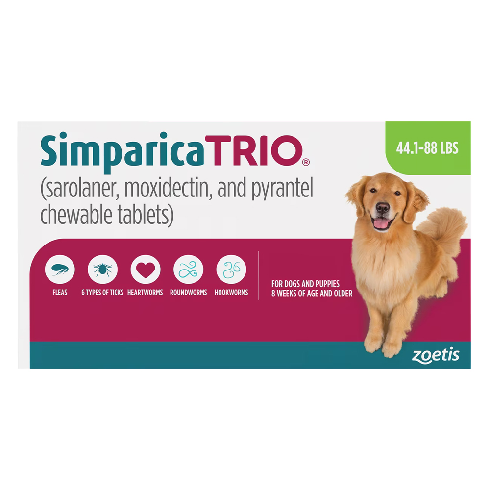 Simparica TRIO for Dogs 44.1-88 lbs (Green) 6 Chews