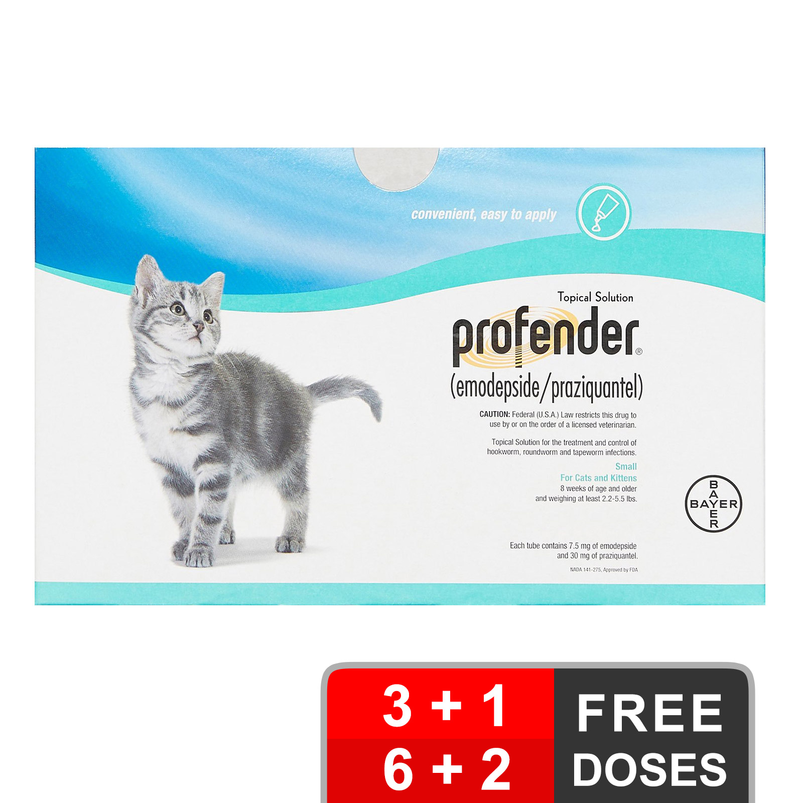 Profender Small Cats & Kittens (0.35 ml) 2.2-5.5 lbs 6 DOSES + 2 DOSES FREE